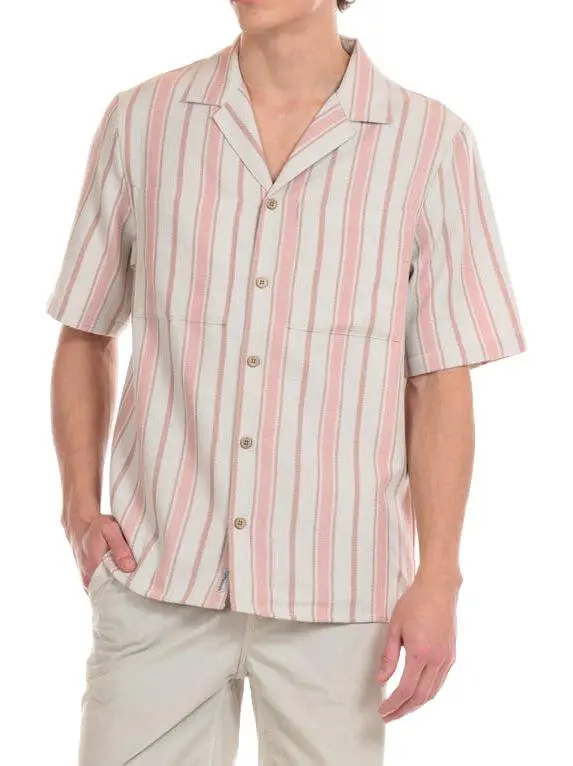 ORIGINAL PAPERBACKS Del Mar Stripe Stretch Weave Camp Shirt - Rose