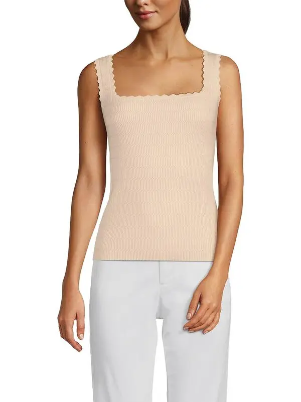 LANDS' END High Retention Square Neck Ribbed Tank - Oatmeal