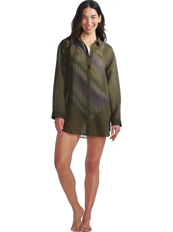 LANDS' END Cotton Gauze Button Down Swim Cover-up Shirt Dress - Rich Olive Green