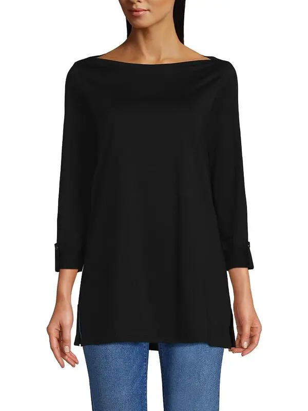 LANDS' END Supima Cotton 3/4 Sleeve Boatneck Tunic - Black