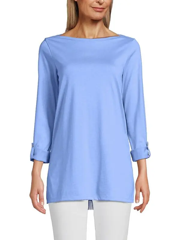 LANDS' END Supima Cotton 3/4 Sleeve Boatneck Tunic - Clear Blue Sky