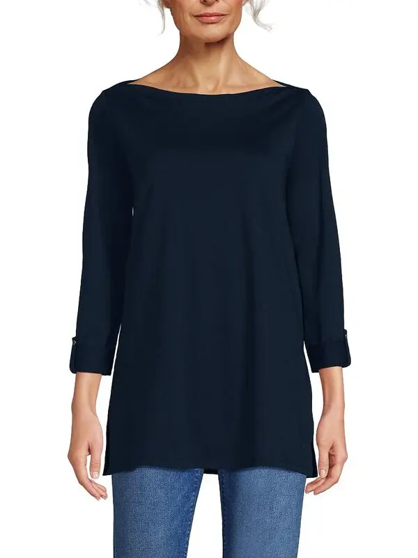 LANDS' END Supima Cotton 3/4 Sleeve Boatneck Tunic - Radiant Navy