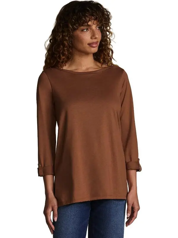 LANDS' END Supima Cotton 3/4 Sleeve Boatneck Tunic - Rich Ginger Brown
