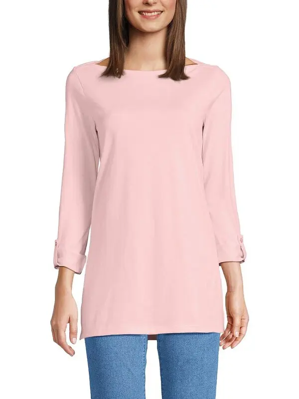 LANDS' END Supima Cotton 3/4 Sleeve Boatneck Tunic - Sea Salt Pink