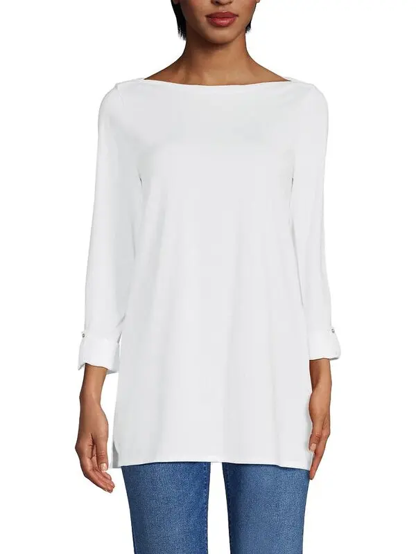 LANDS' END Supima Cotton 3/4 Sleeve Boatneck Tunic - White