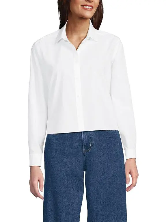 LANDS' END No Iron Boxy Cropped Shirt - White