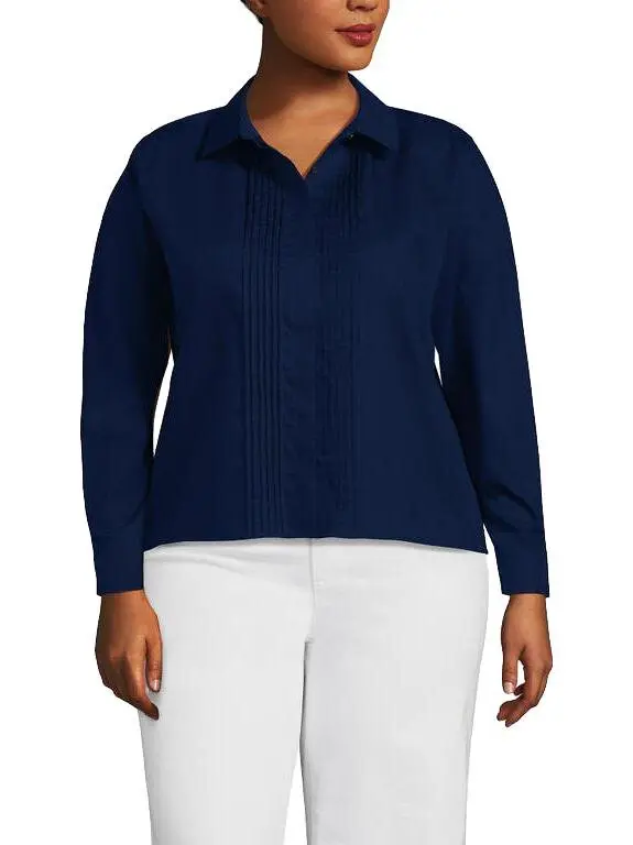 LANDS' END No Iron Boxy Cropped Shirt - Deep Sea Navy