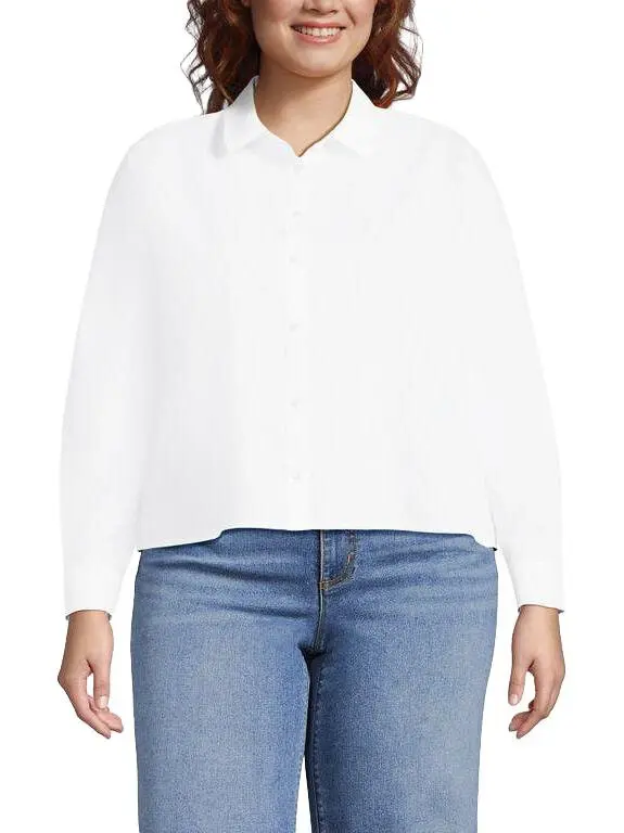 LANDS' END No Iron Boxy Cropped Shirt - White