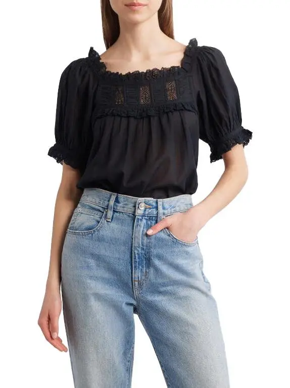 DÔEN Frances Lace Inset Cotton-blend Top - Black