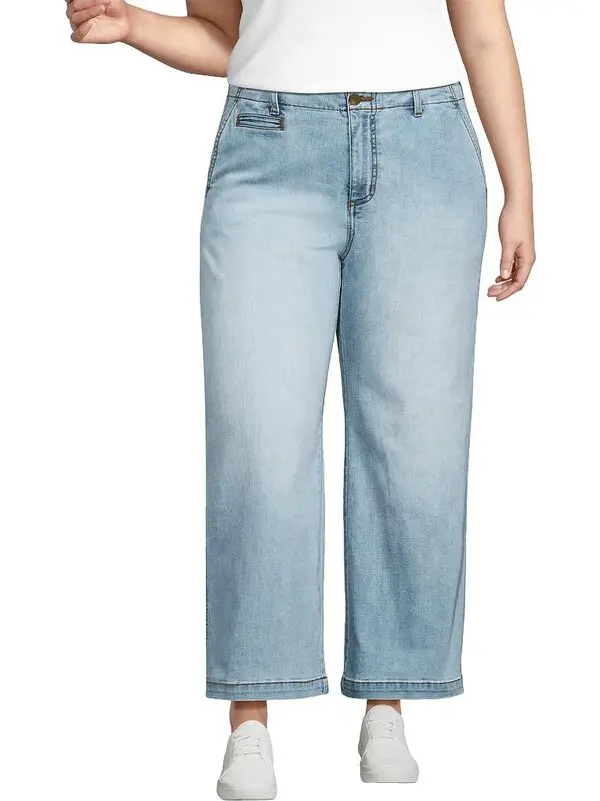 LANDS' END Mid Rise Wide Leg Ankle Jeans - Breeze Blue Wash