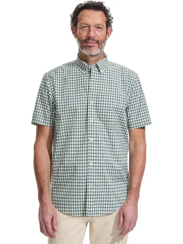 LANDS' END Short Sleeve Essential Lightweight Poplin - Eucalyptus Gingham