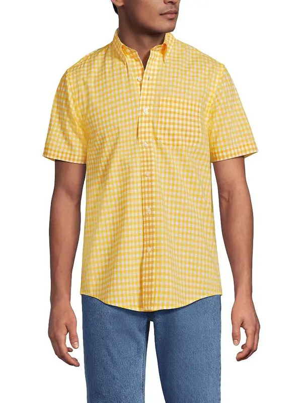 LANDS' END Short Sleeve Essential Lightweight Poplin - Goldenrod Gingham