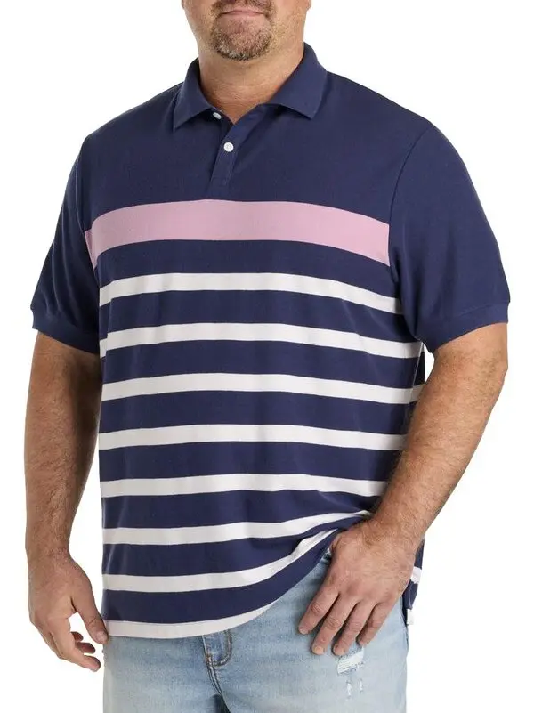 HARBOR BAY BY DXL Big & Tall Chest Striped Polo Shirt - Navy