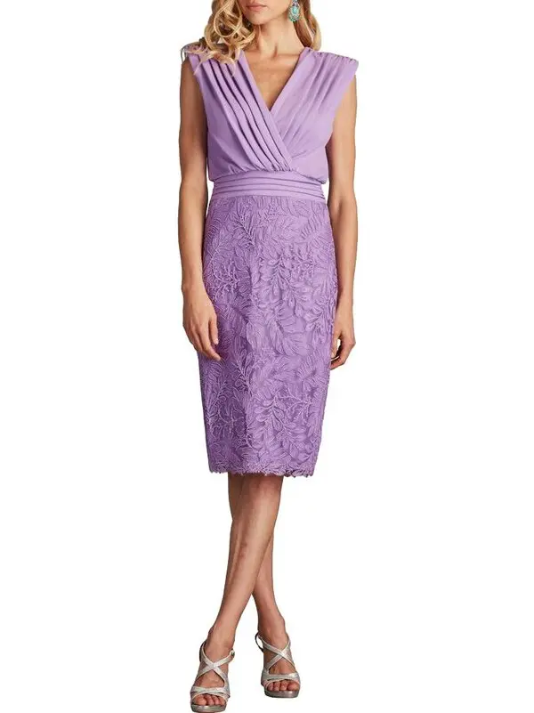 Tadashi Shoji Pleat Detail & Embroidery Sleeveless Cocktail Dress - Purple Haze