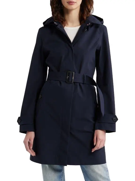 SAVE THE DUCK Jackie Water Resistant Trench Coat With Removable Hood - Blue Black