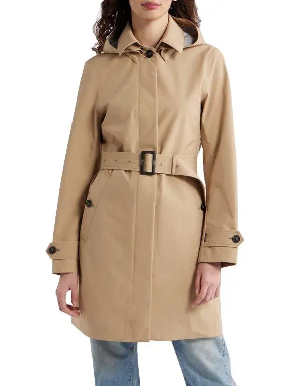 SAVE THE DUCK Jackie Water Resistant Trench Coat With Removable Hood - Stardust Beige