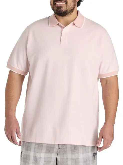 HARBOR BAY BY DXL Big & Tall Oxford Tipped Polo Shirt - Pink