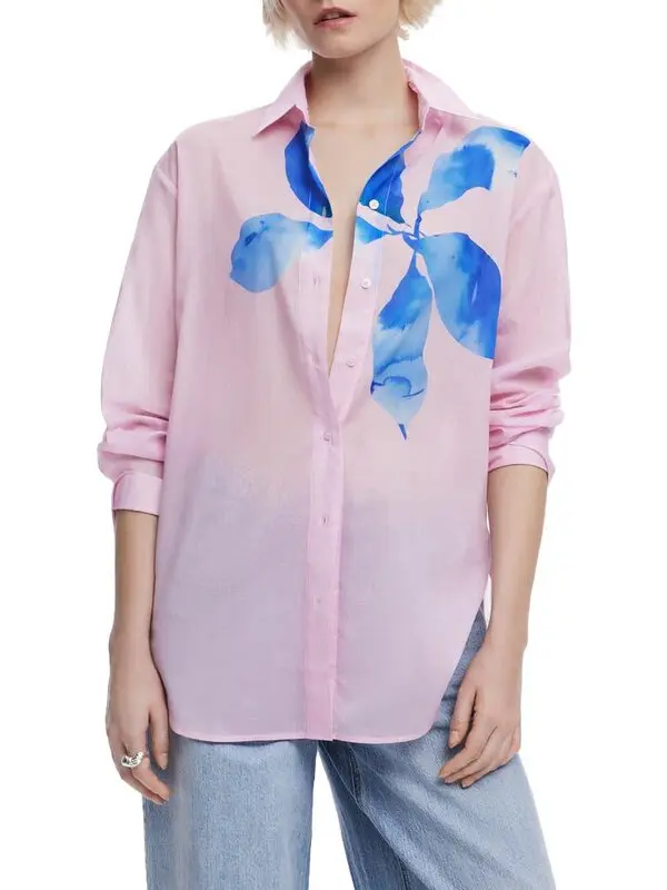 Desigual Relaxed Fit Cotton Button-up Shirt - Pink