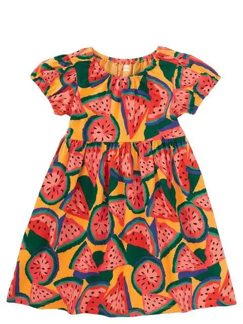 TEA COLLECTION Puff Sleeve Empire Dress - Wiggly Watermelons