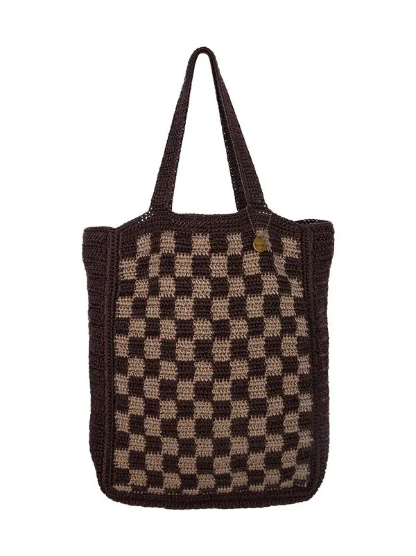 THE SAK Lanie Market Hand Crochet Tote Bag - Brown Check