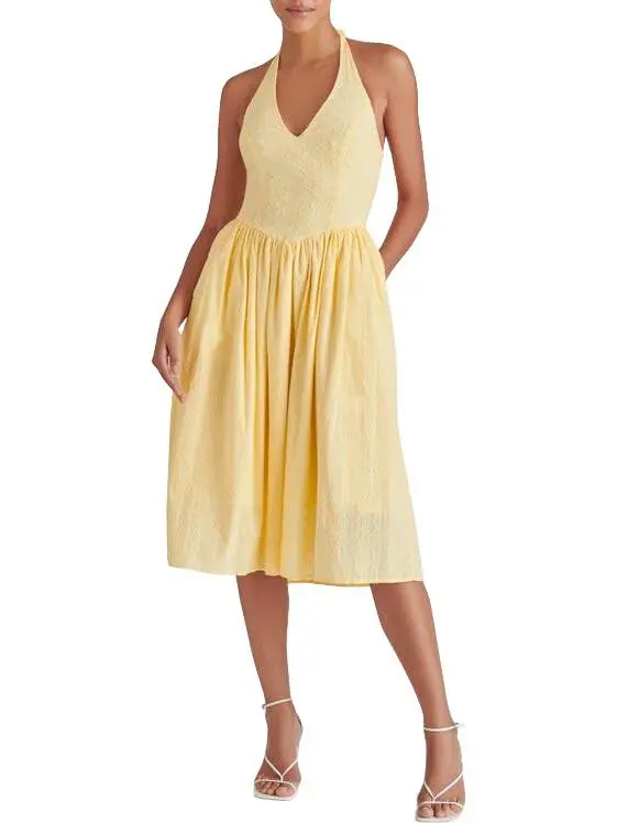 Steve Madden Ressi Eyelet Embroidered Cotton Halter Dress - Golden Glow