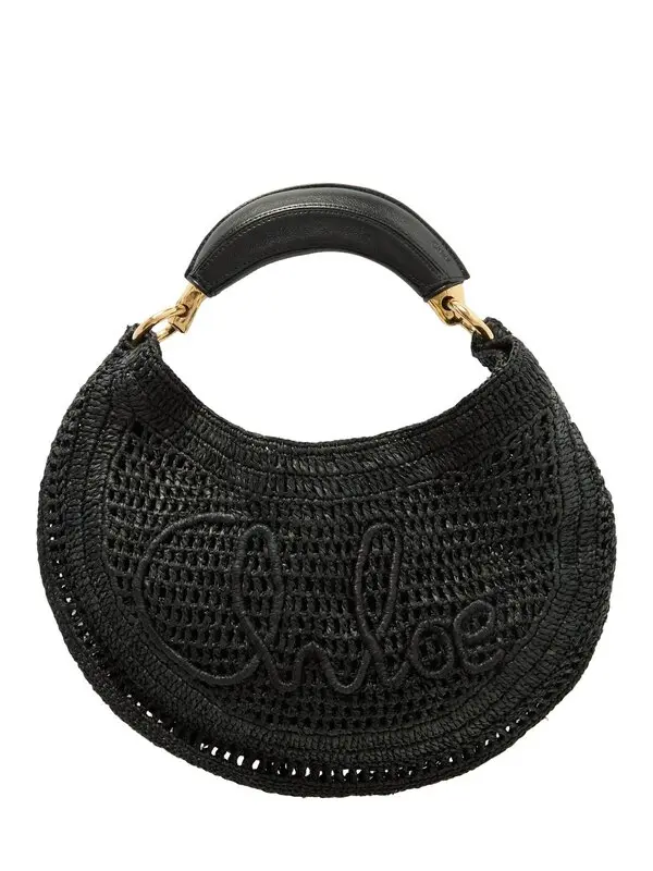 Chloé Summer Banana Embroidered Faux Raffia Tote - Black