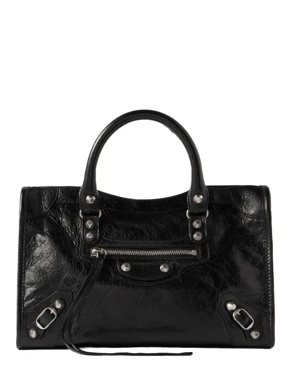 Balenciaga Le City Small Embellished Textured-leather Tote - Black
