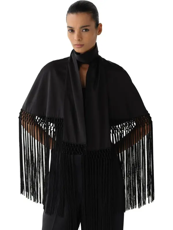Veronica De Piante Lydia Fringe Cape - Black