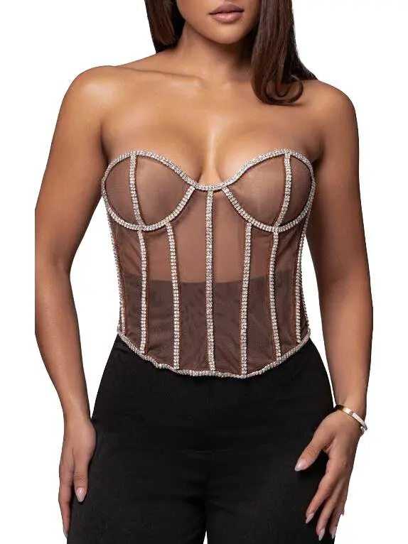 JLUXLABEL Rhinestone Corset Top - Brown