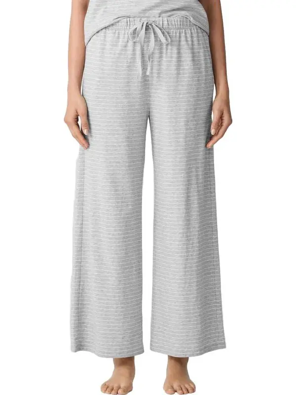 Eileen Fisher Stripe Organic Cotton Wide Leg Sleep Pants - Dark Pearl