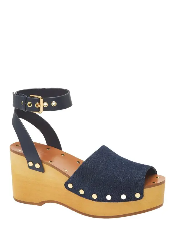 Madewell Denim Platform Clog Sandals - Dark Denim Multi