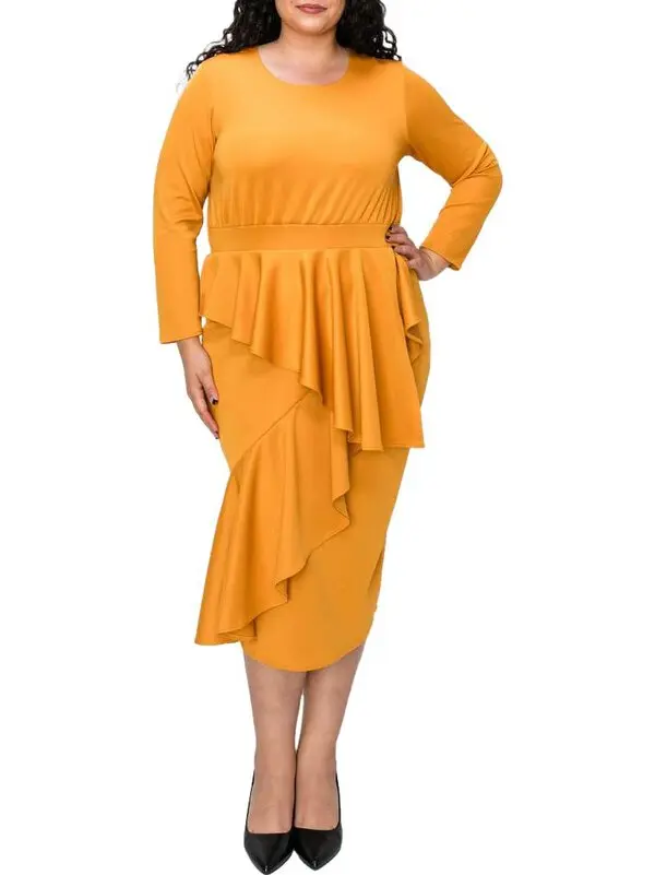 L I V D Alexandra Ruffle Body-con Dress - Mustard