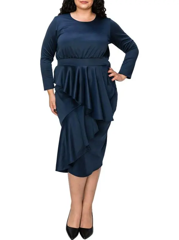 L I V D Alexandra Ruffle Body-con Dress - Navy