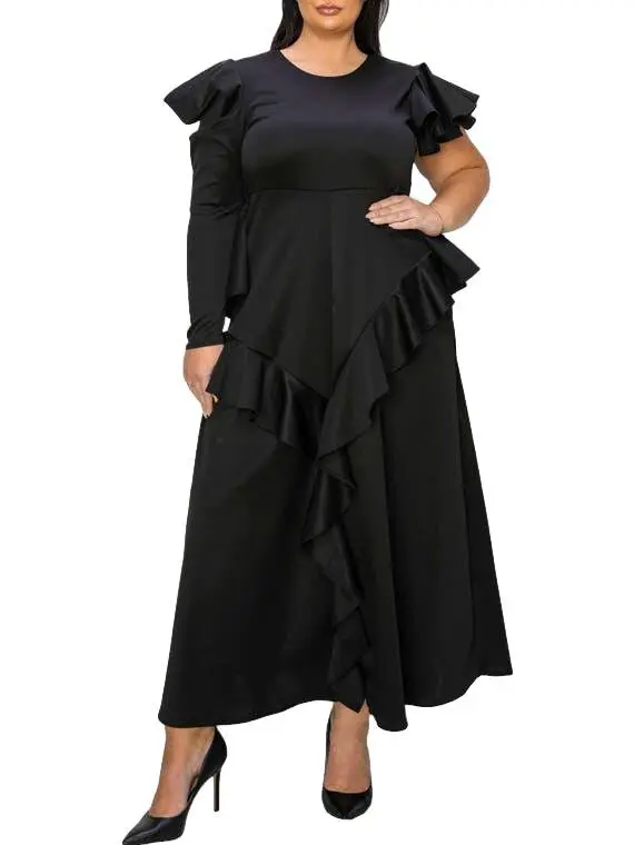 L I V D Vivienne Ruffle Maxi Dress - Black