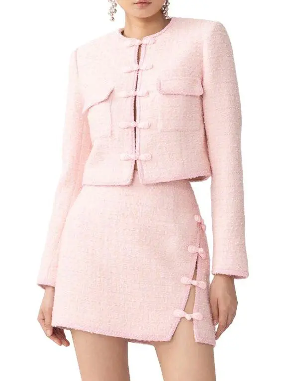 SAU LEE Abbie Metallic Tweed Jacket - Pastel Pink