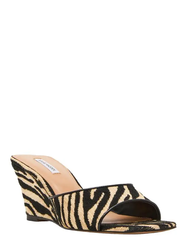 Steve Madden Seleste Wedge Slide Sandal - Zebra Raffia