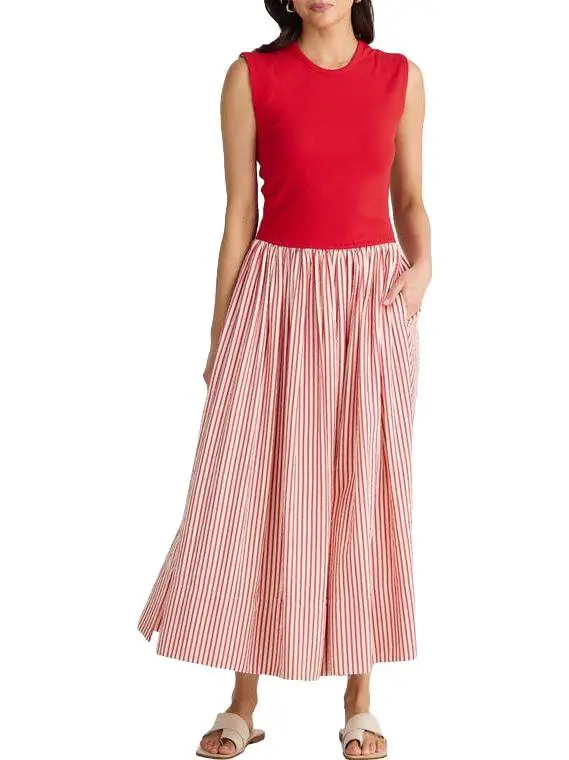 BRAVE+TRUE Daphne Stripe Maxi Dress - White W Red Stripe