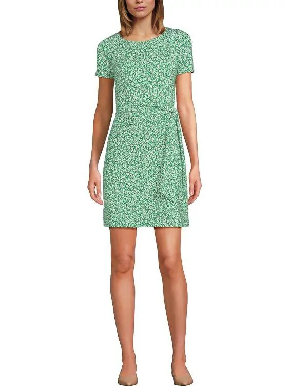 LANDS' END Cotton Modal Wrap Mini Dress - Vibrant Clover Blossoms