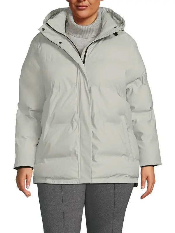 LANDS' END Insulated Squall Slicker Puffer Jacket - Soft Silver