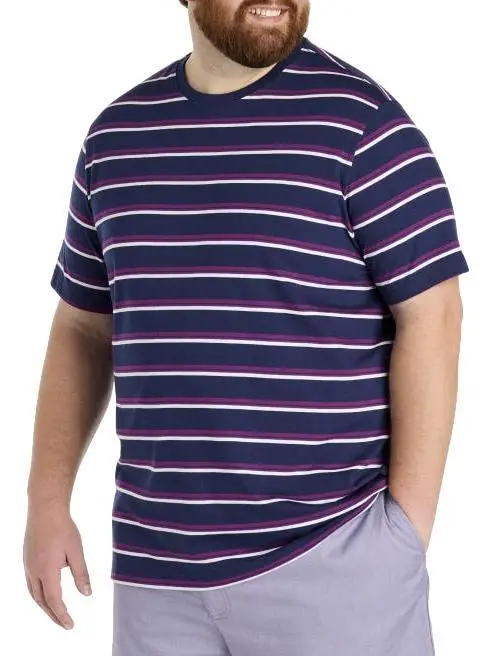 HARBOR BAY BY DXL Big & Tall Moisture-wicking Striped T-shirt - Peacoat