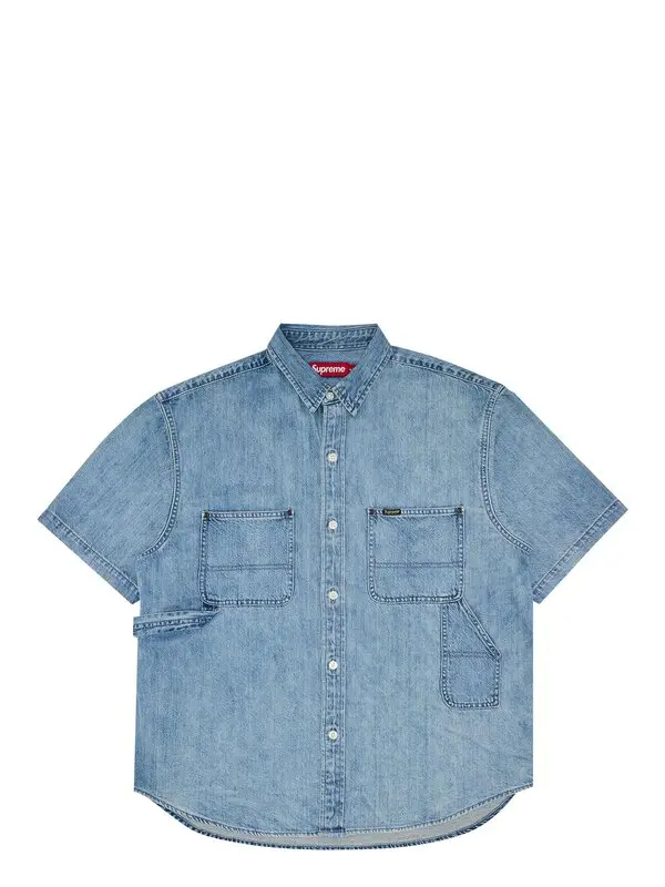Supreme Loose Fit Short-sleeve Denim Painter Shirt 'washed - Blue