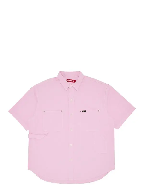 Supreme Loose Fit Short-sleeve Denim Painter Shirt - Pink