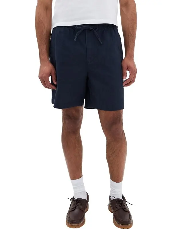 Barbour Cotton Linen Relaxed Shorts - Navy