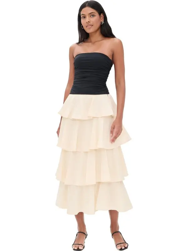 NIA Mathilda Strapless Midi Dress - Ecru