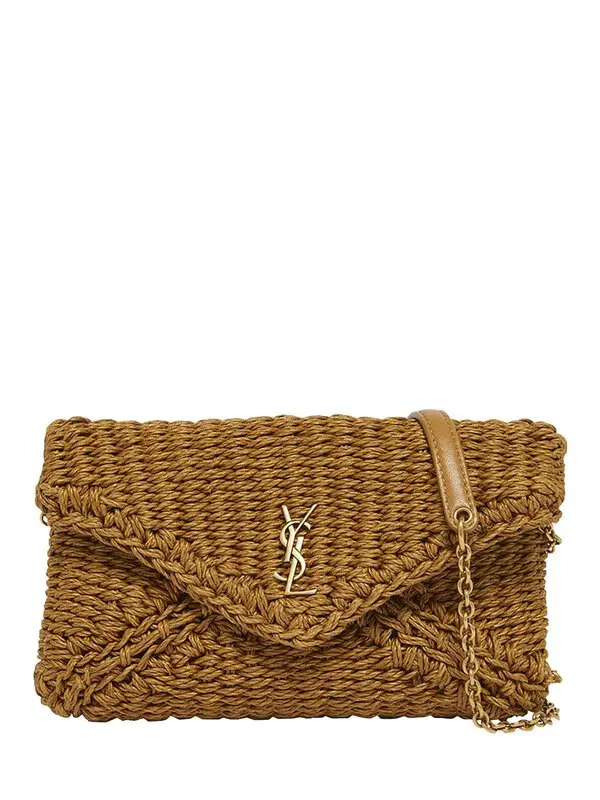 Saint Laurent Small Cassandre Raffia Pouch - Light Brown