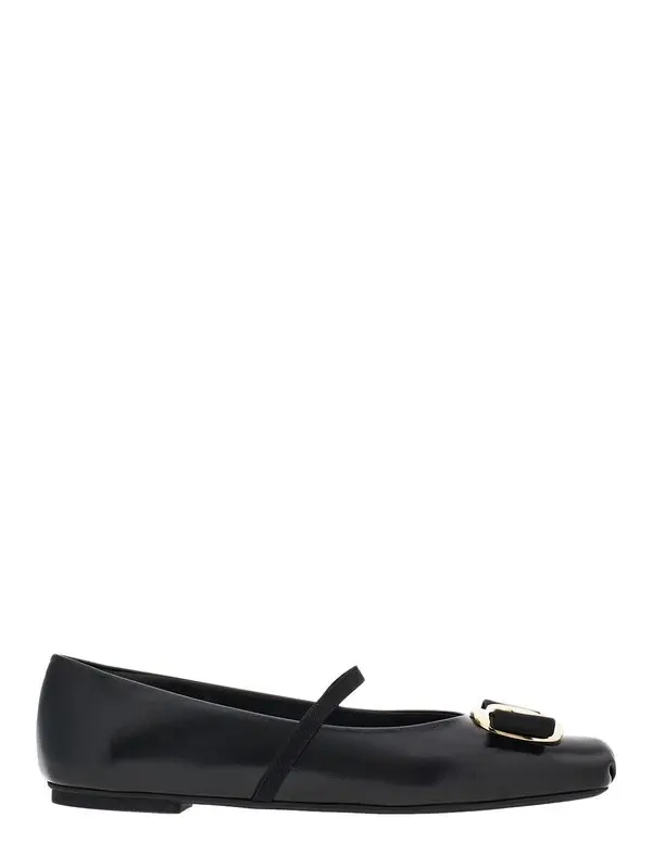 FERRAGAMO Zina Leather Ballerina Flats - Nero