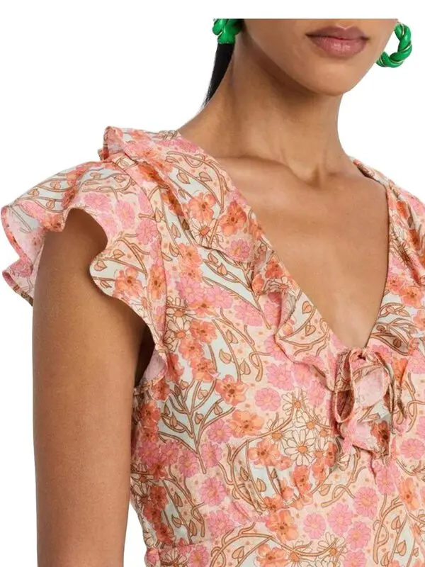 Paige Farrow Ruffle V-neck Top - Blue Bell Multi
