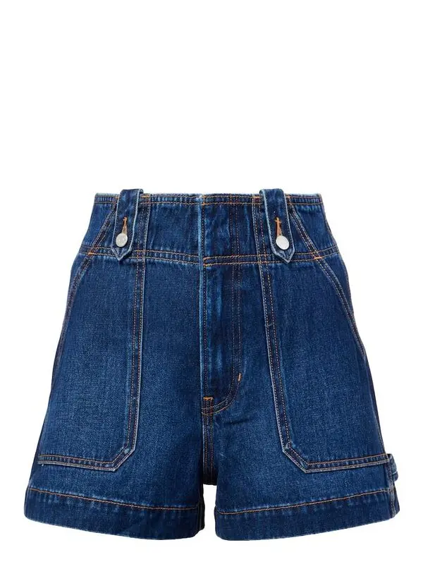 Veronica Beard Jaffee Pleated High-rise Denim Shorts - Blue