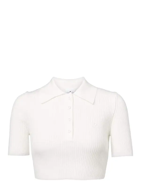 COURREGES Courrèges Cropped Ribbed-knit Polo Shirt - White