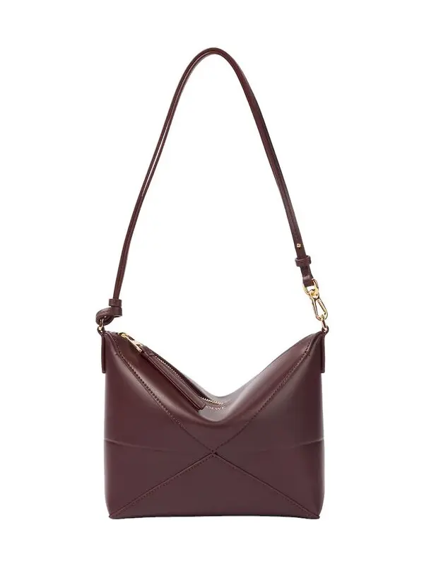 Loewe Puzzle Fold Leather Shoulder Bag - Burgundy